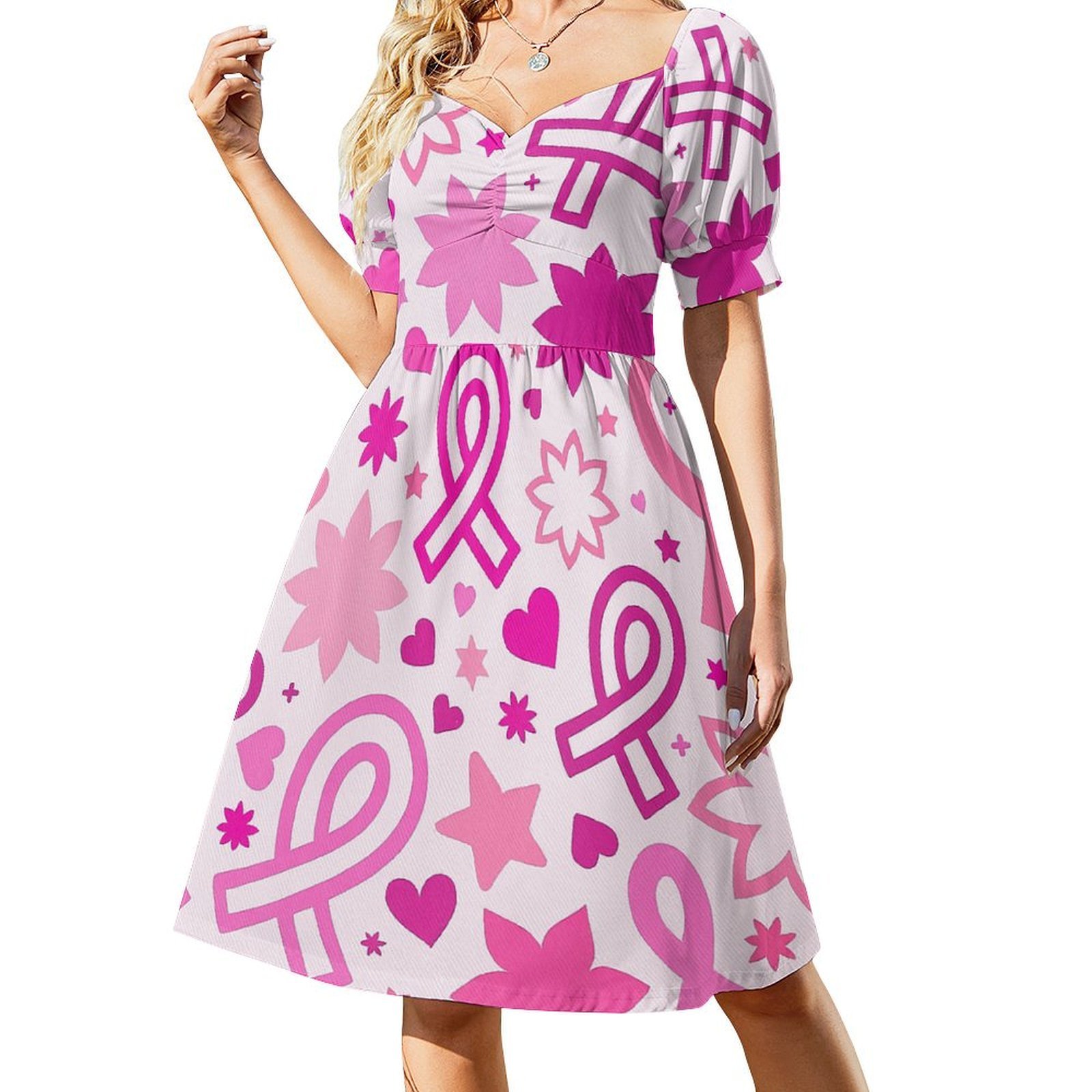 Breast Cancer Awareness Pink Ribbon Short Sleeve Dress Clothes Women's ...