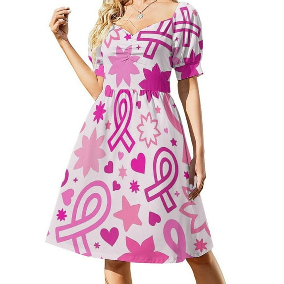 Breast Cancer Awareness Pink Ribbon Short Sleeve Dress Clothes Women's ...