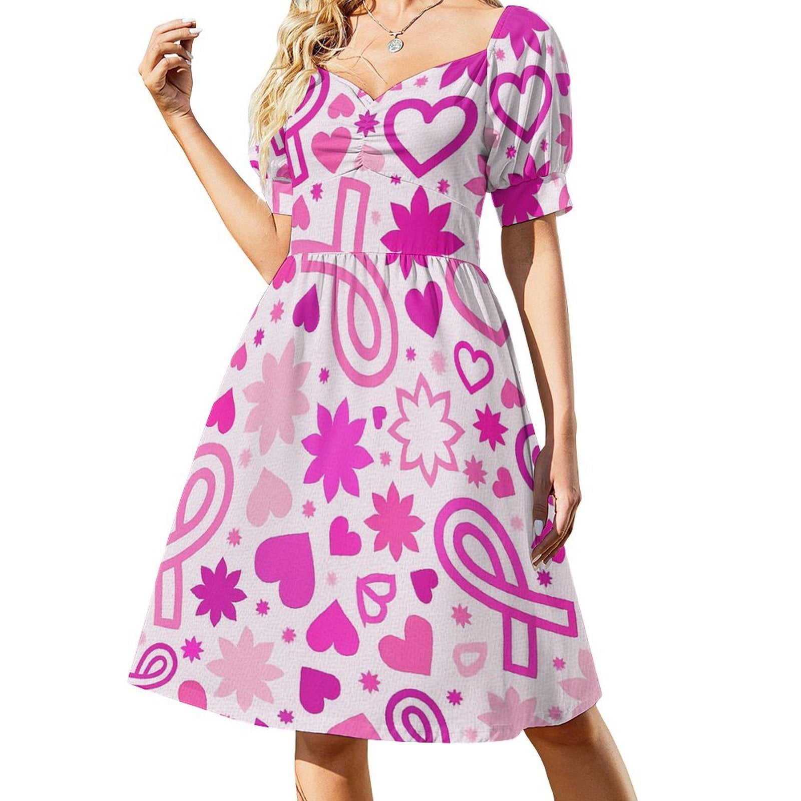 Breast Cancer Awareness Pink Ribbon Short Sleeve Dress Clothes Women's ...