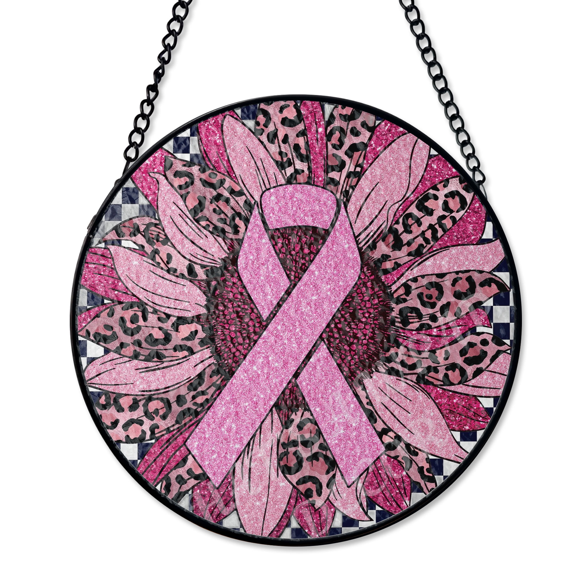 Breast Cancer Awareness Pink Ribbon Stained Glass Style Suncatcher, UV ...