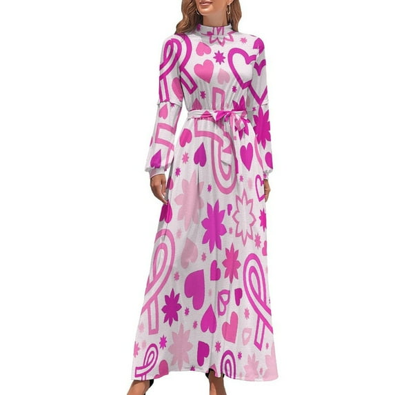 Breast Cancer Awareness Pink Ribbon Women's Long Dress Long Sleeves ...