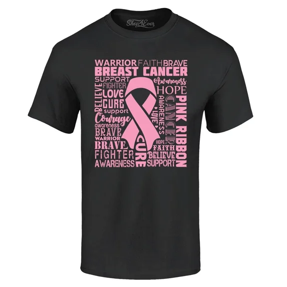 Breast Cancer Awareness Pink Ribbon Word Cloud T-Shirt Breast Cancer ...