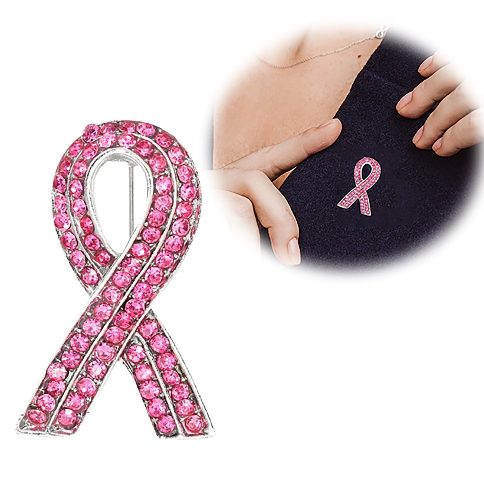 Cancer Awareness Pins - 2 Pack Pink Ribbon Brooches with Rhinestones ...