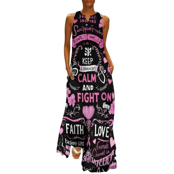 Breast Cancer Awareness Print Long Dress Women's summer dress women's ...