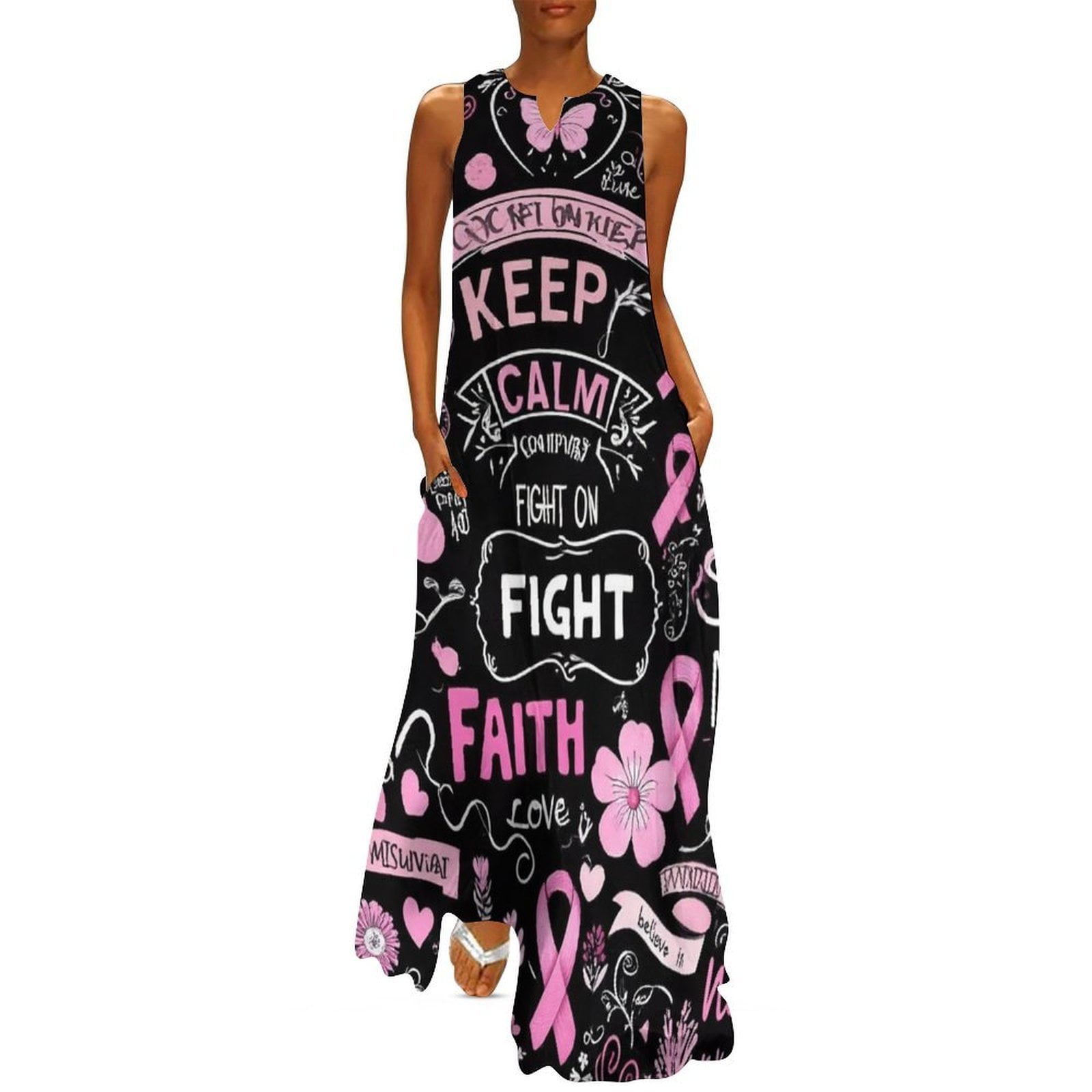 Breast Cancer Awareness Print Long Dress Women's summer dress women's ...