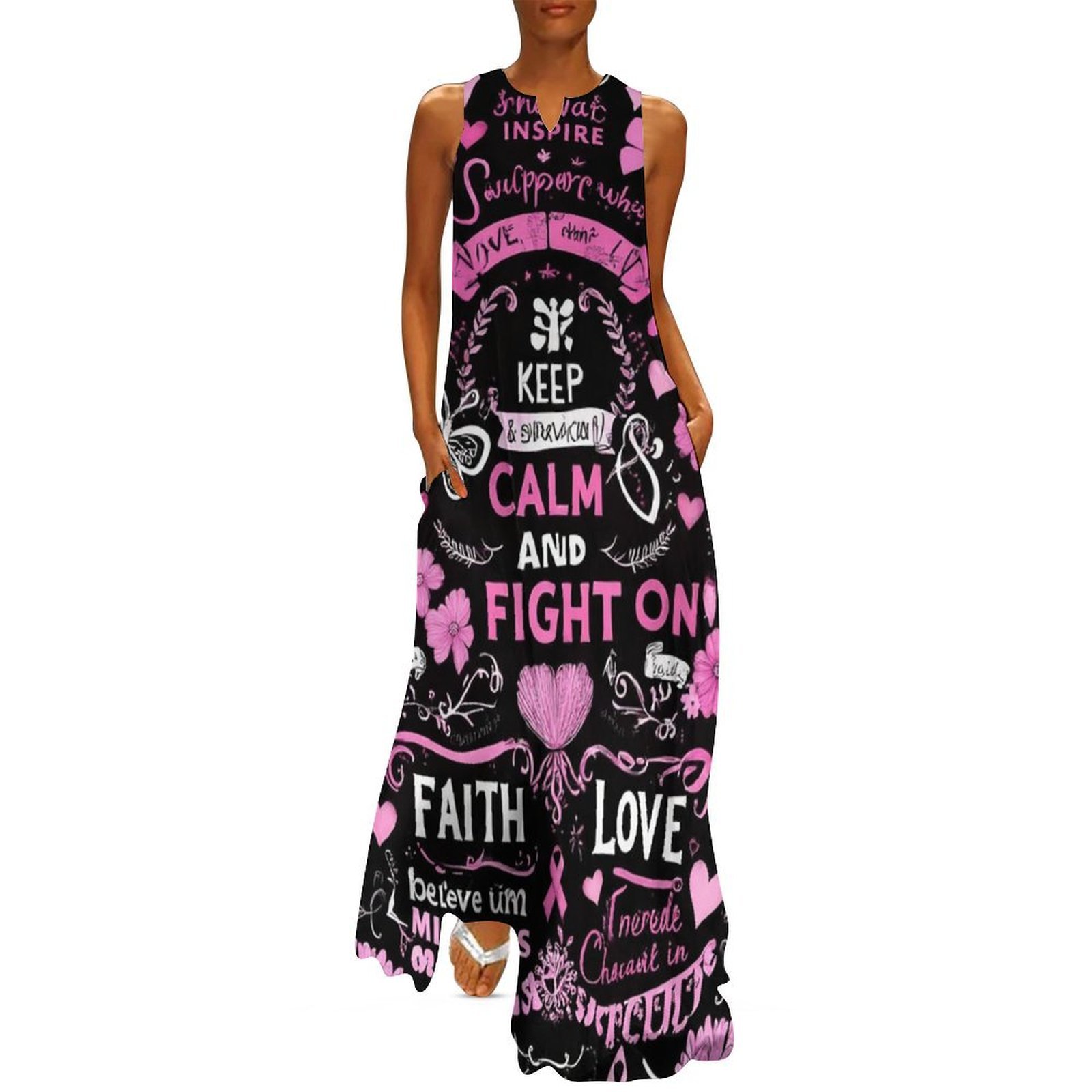 Breast Cancer Awareness Print Long Dress luxury evening dresses women ...