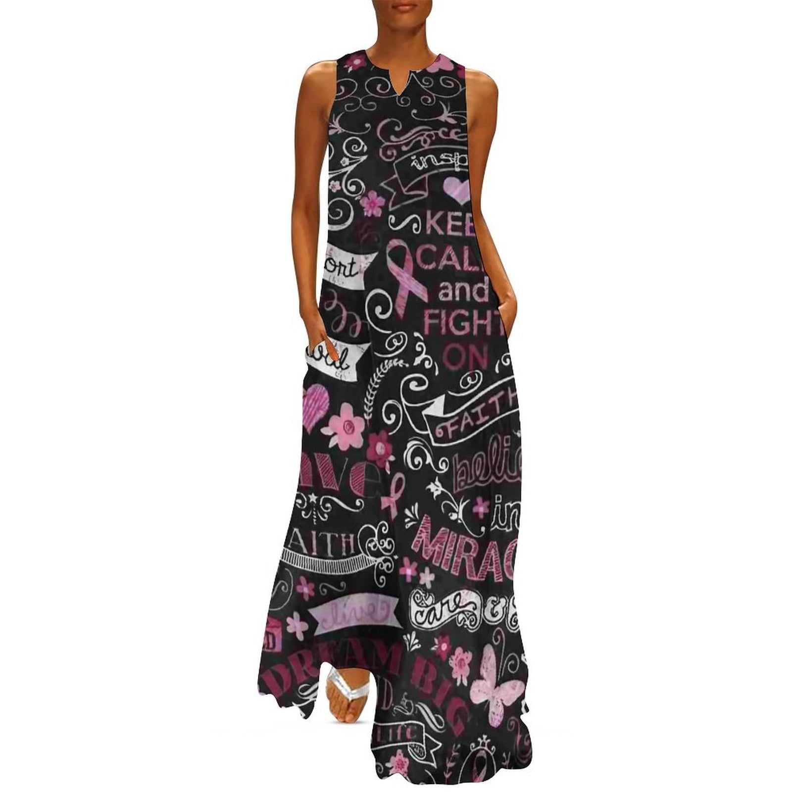 Breast Cancer Awareness Print Long Dress luxury evening dresses women ...