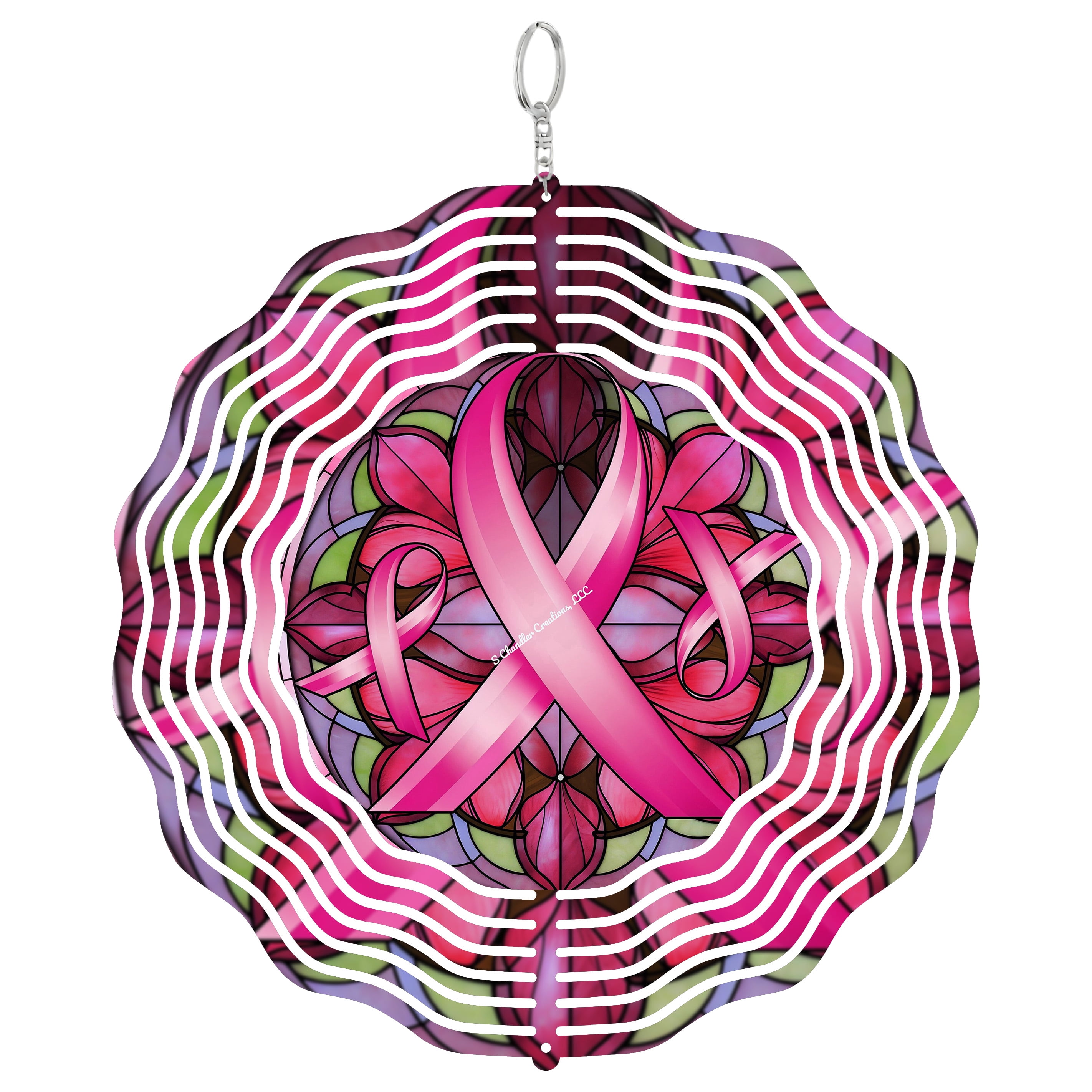 Breast Cancer Awareness Ribbon Faux Stained Glass 3D Wind Spinner, Pink ...