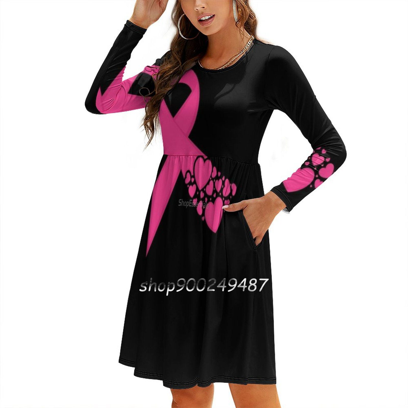 Breast Cancer Awareness Ribbon Sweet Elegant Dress Women Korean Kawaii ...