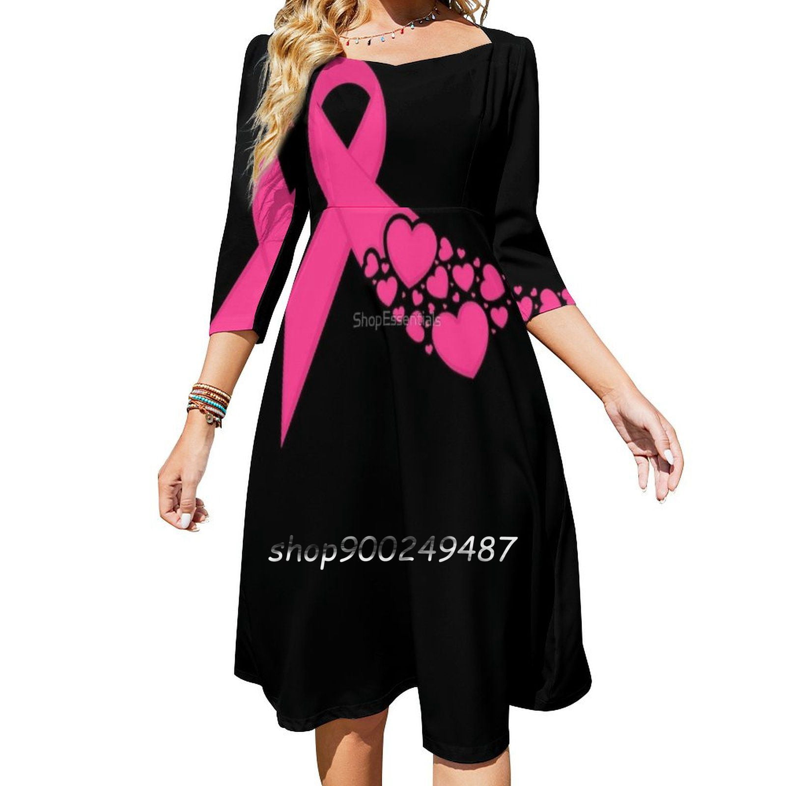 Breast Cancer Awareness Ribbon Sweet Elegant Dress Women Korean Kawaii ...