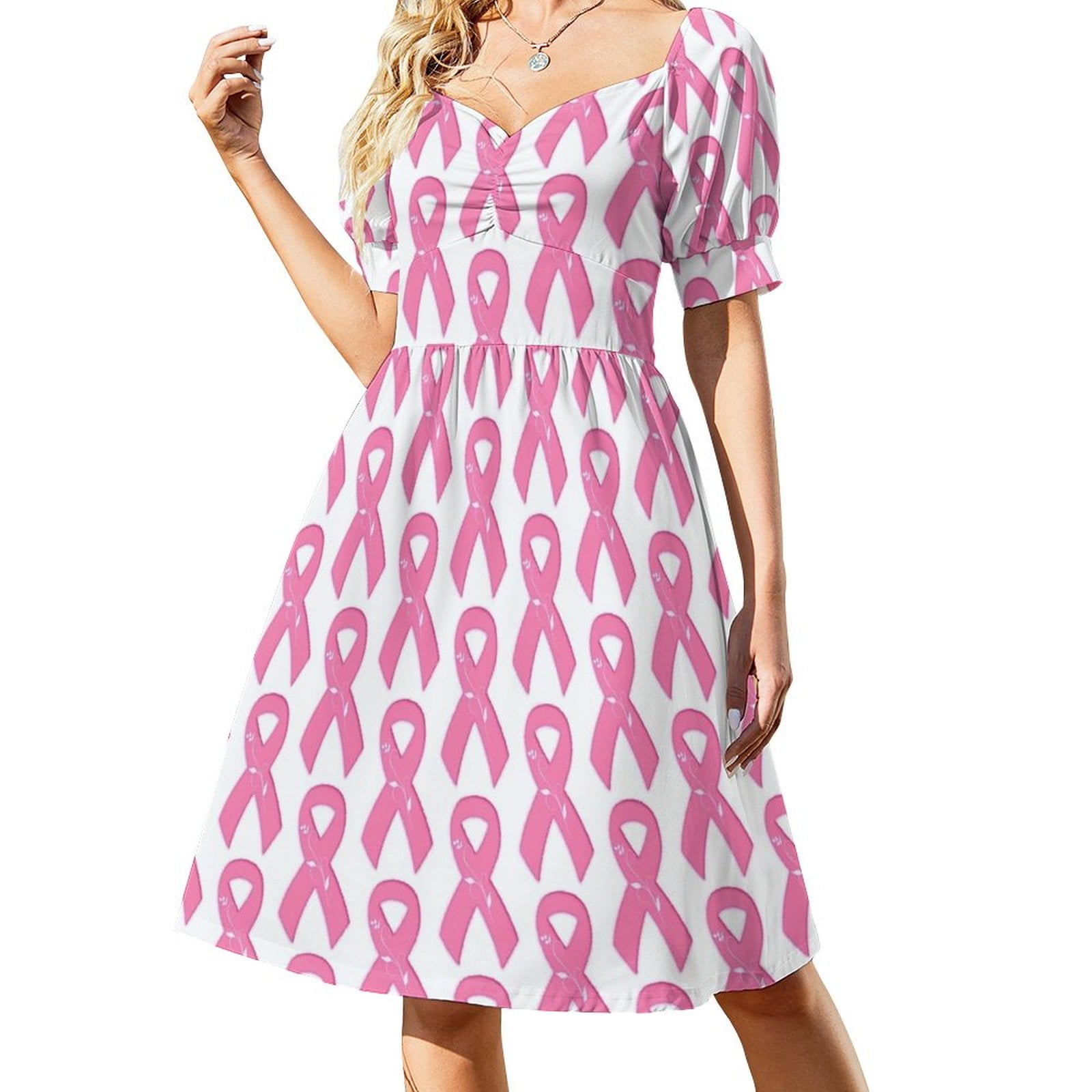 Breast Cancer Awareness Ribbon With Flower Sleeveless Dress Aesthetic ...