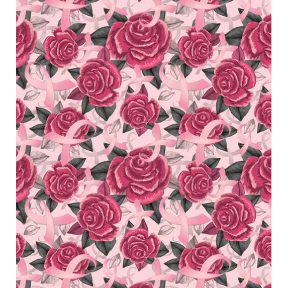 Breast Cancer Awareness Ribbons & Roses Pink Cotton Fabric By The Yard ...