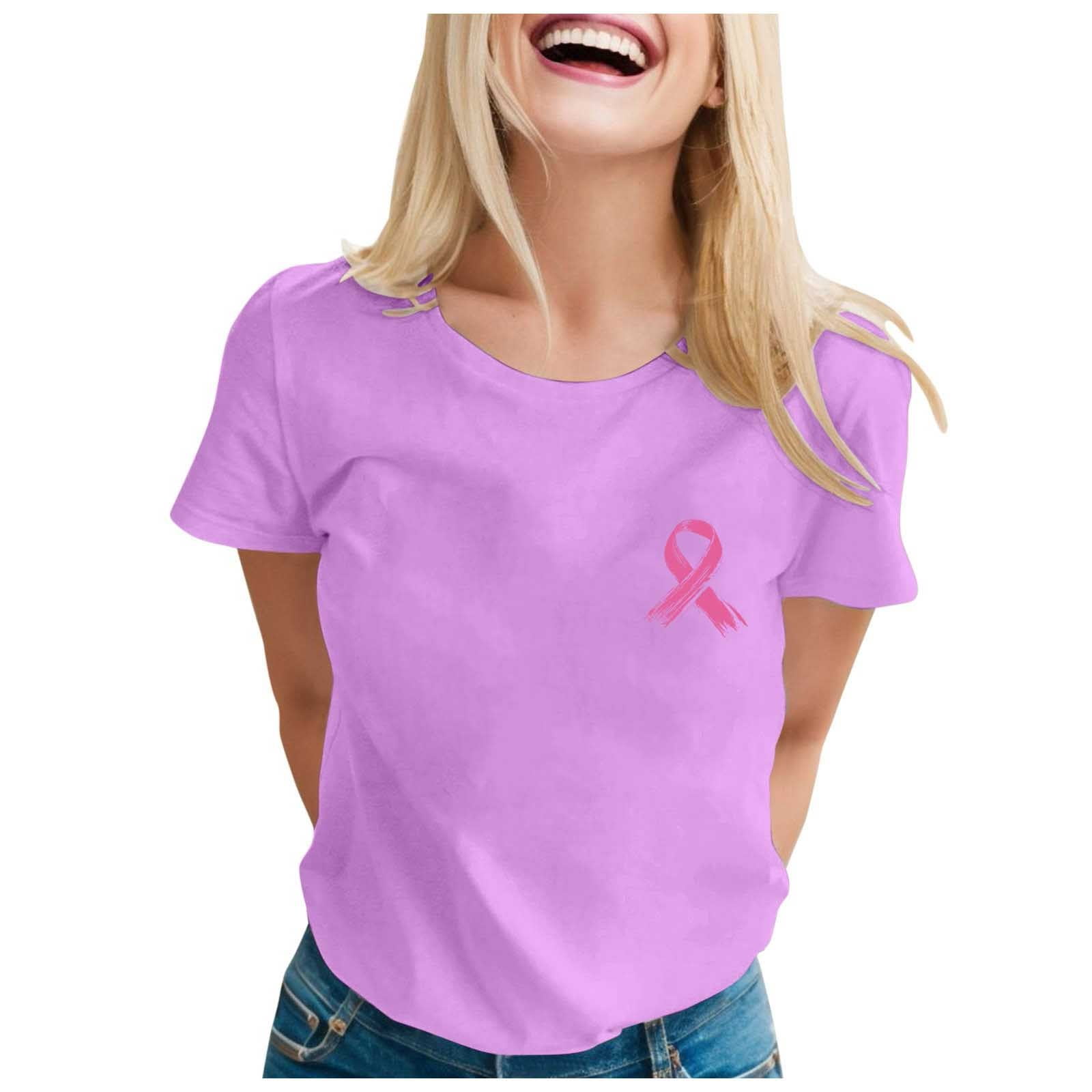 Cancer Awareness Shirts Women Pink Ribbon T-Shirts Cancer Fighter Heart Graphic Tee Short Sleeve ...
