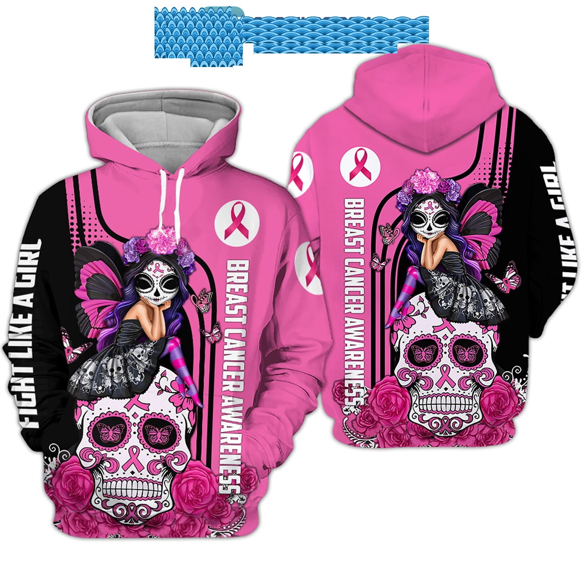 Breast Cancer Awareness Skull Butterfly Hoodie T Shirt - Walmart.com