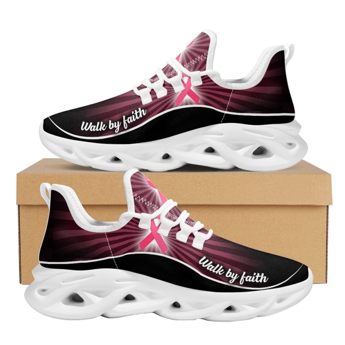 Breast Cancer Awareness Sneakers Women Faith Hope Love Breathable High ...