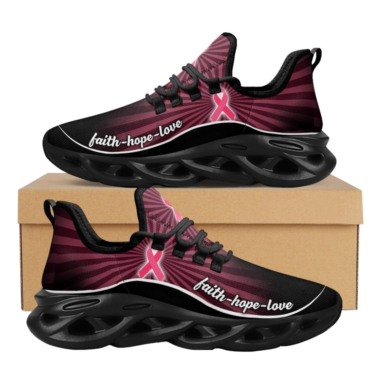 Breast Cancer Awareness Sneakers Women Faith Hope Love Breathable High ...