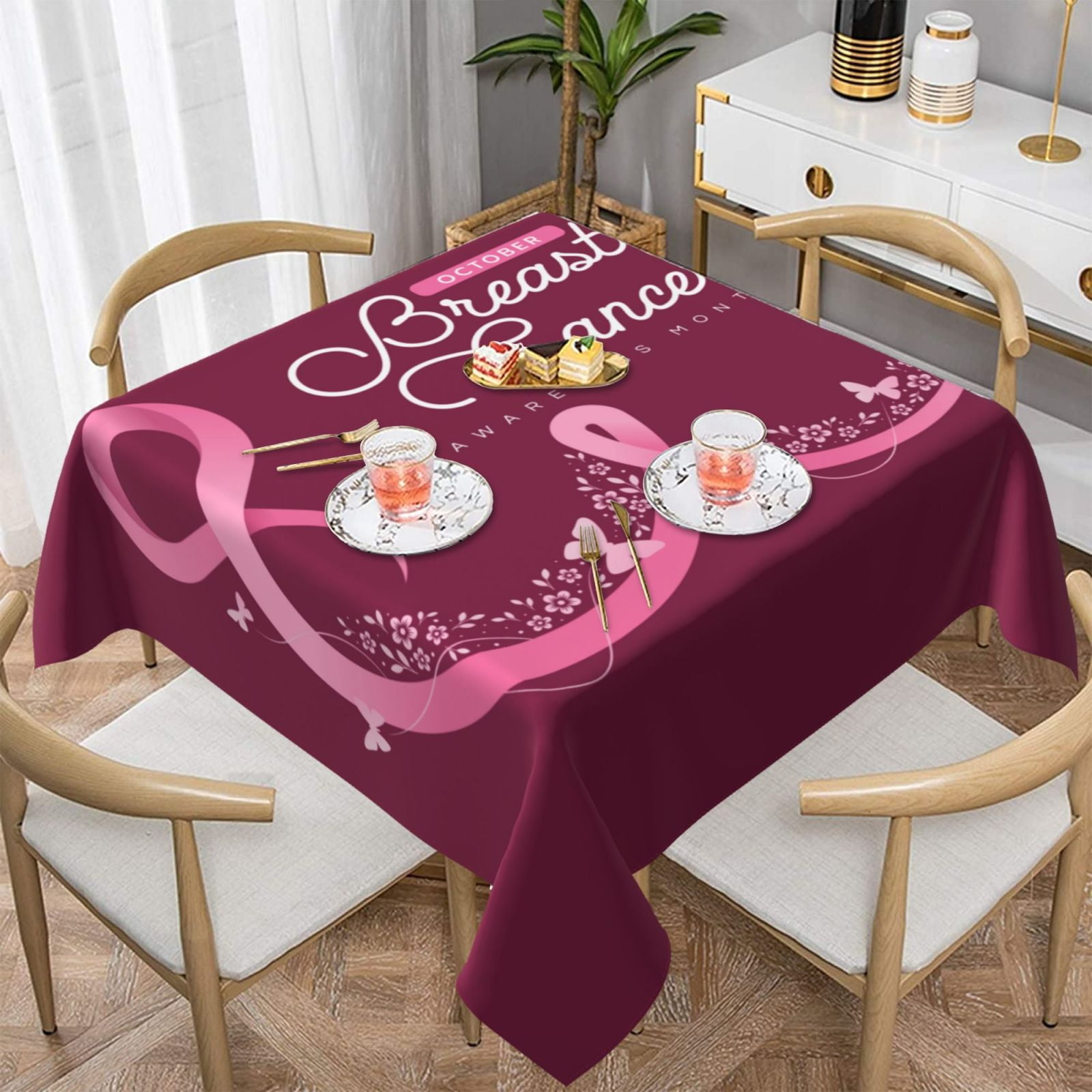 Breast Cancer Awareness Square Tablecloth Washable Table Cloth ...