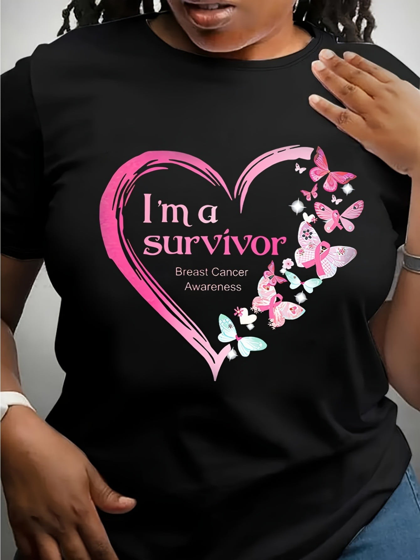 Breast Cancer Awareness Survivor T-Shirt with Butterfly Heart Print ...