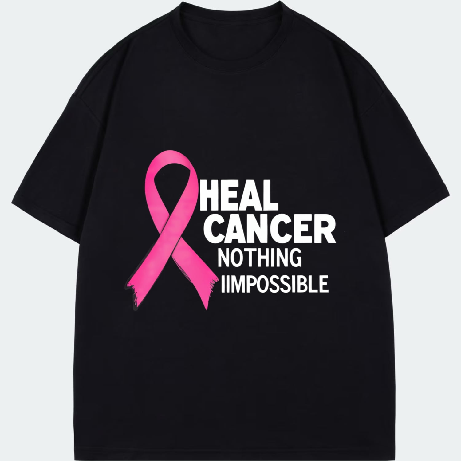Breast Cancer Awareness T-Shirt Black Pink Ribbon Heal Cancer Nothing ...