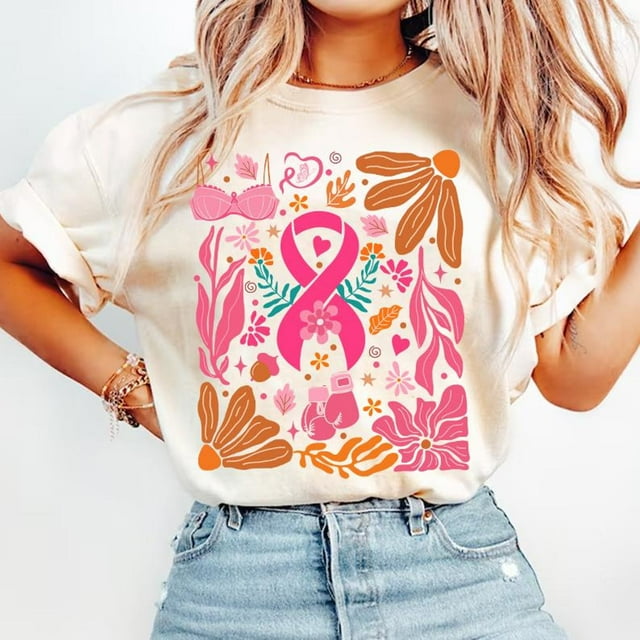 Breast Cancer Awareness T-Shirt, Boho Floral Breast Cancer Shirt, In ...