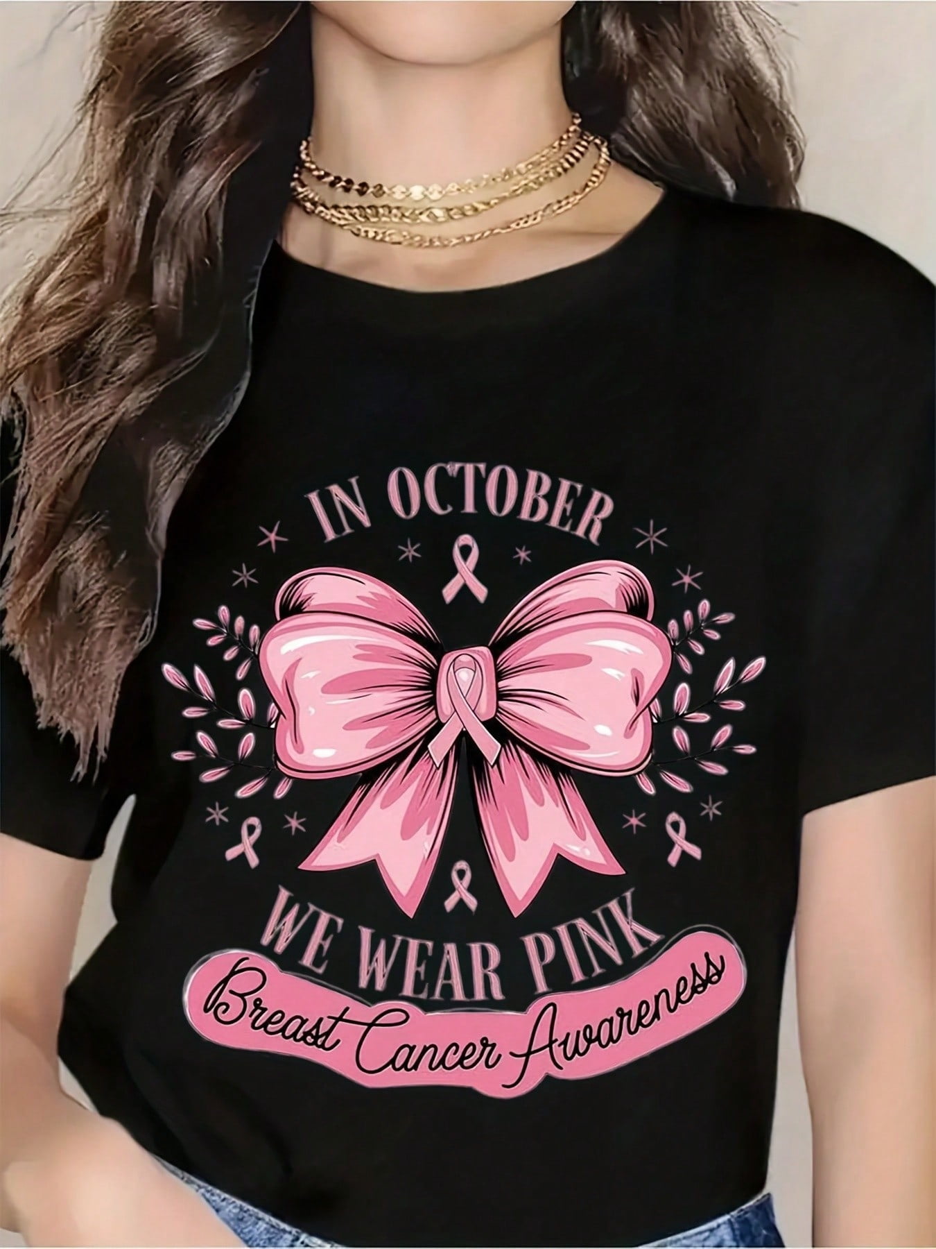 Breast Cancer Awareness T-Shirt For Women - Pink Ribbon October ...