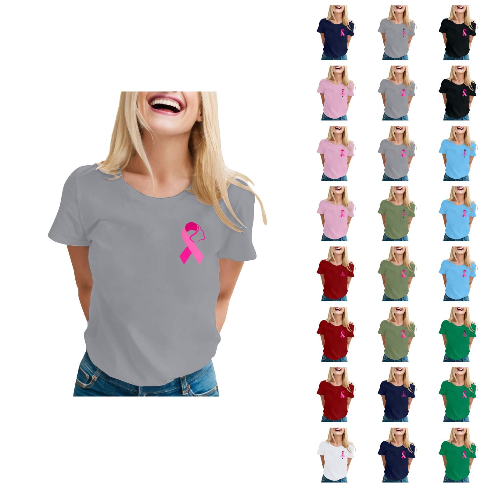 Cancer Awareness T Shirts for Women 2025 Short Sleeve Crewneck Pink ...