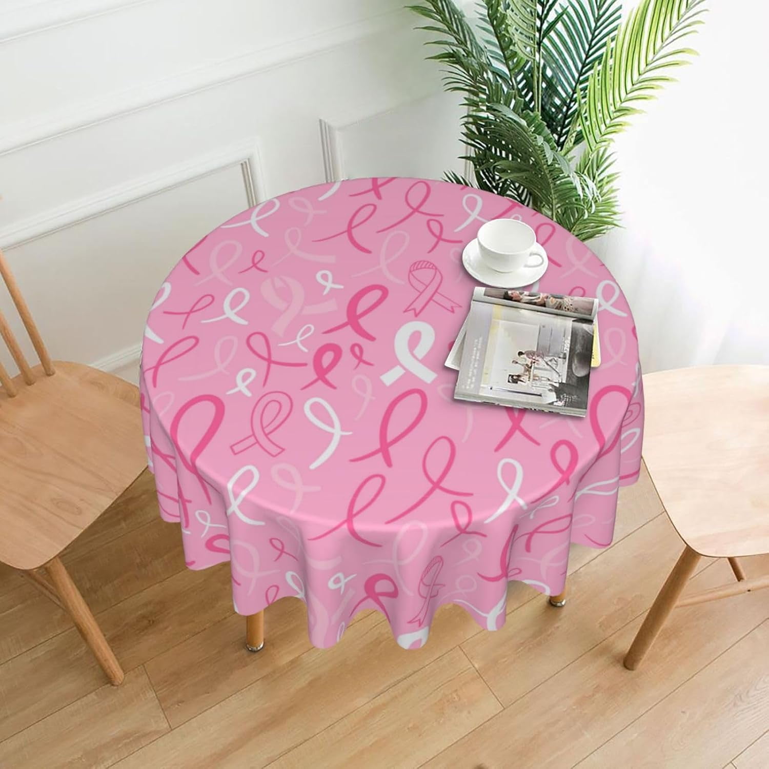 Breast Cancer Awareness Tablecloth Round 60 Inch Table Cloth Cover Mat ...