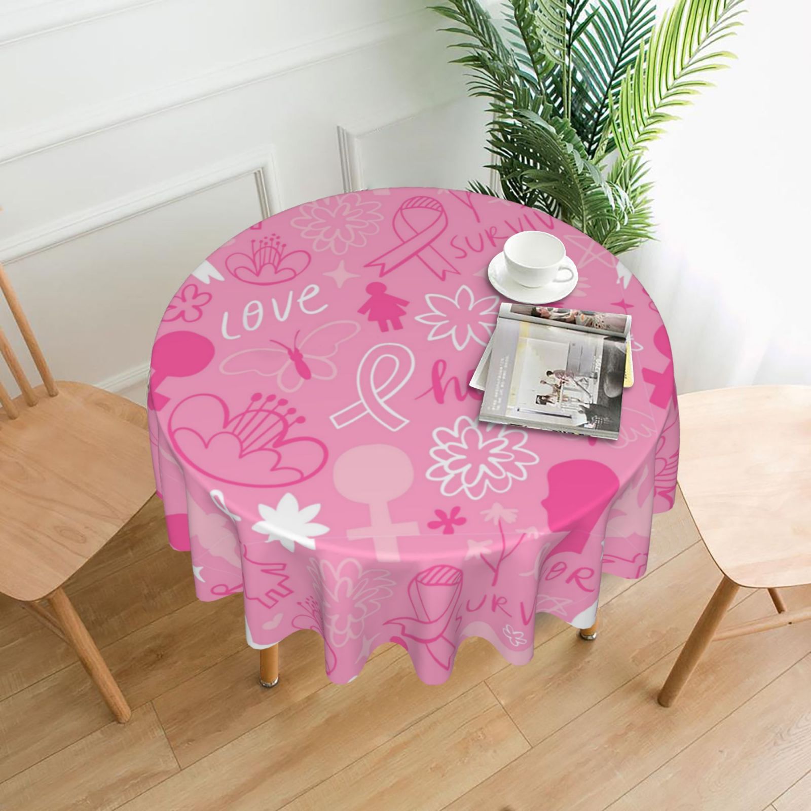 Breast Cancer Awareness Tablecloths Round Tablecloth Waterproof Table ...