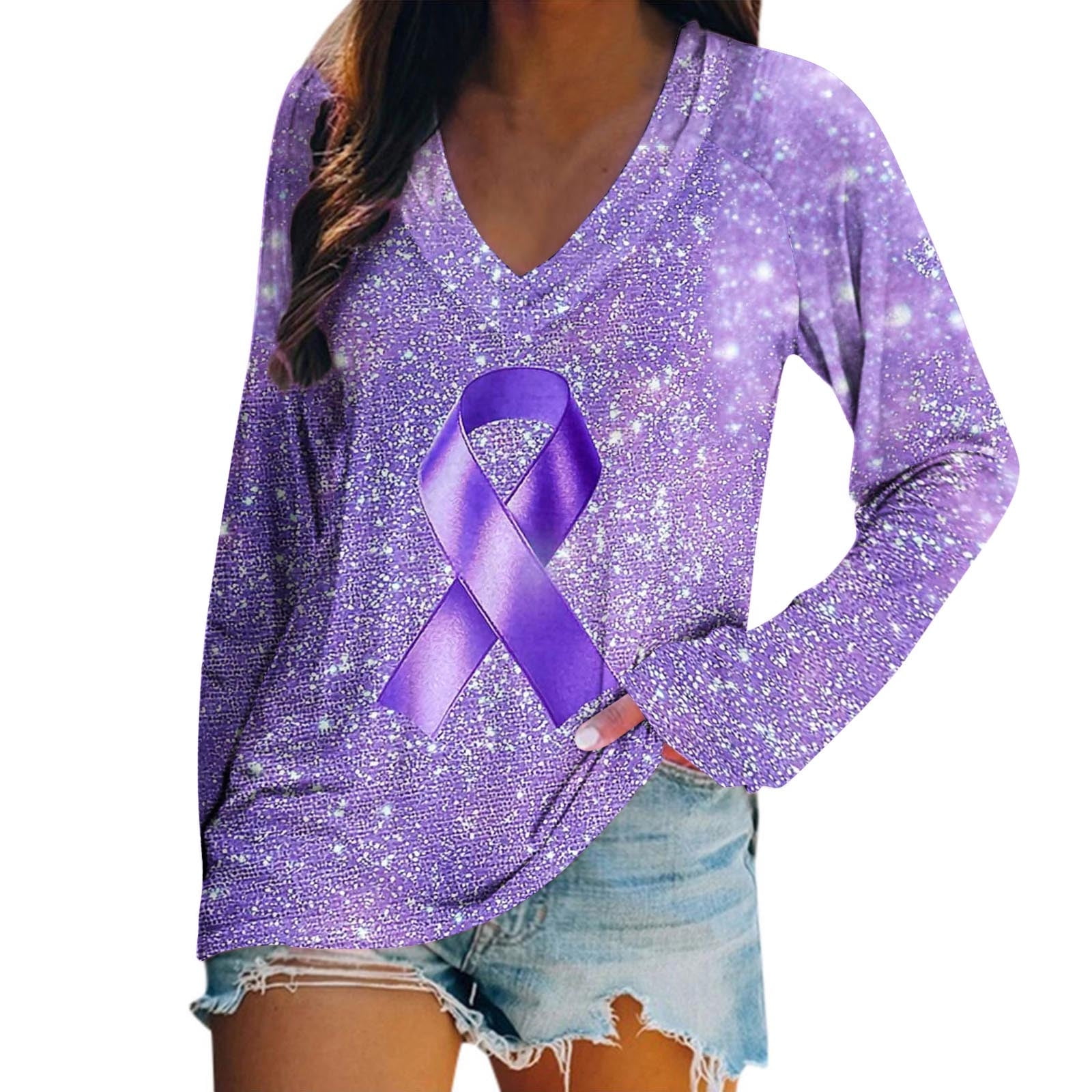 Breast Cancer Awareness Tops Women - V Neck Long Sleeve Loose Casual ...