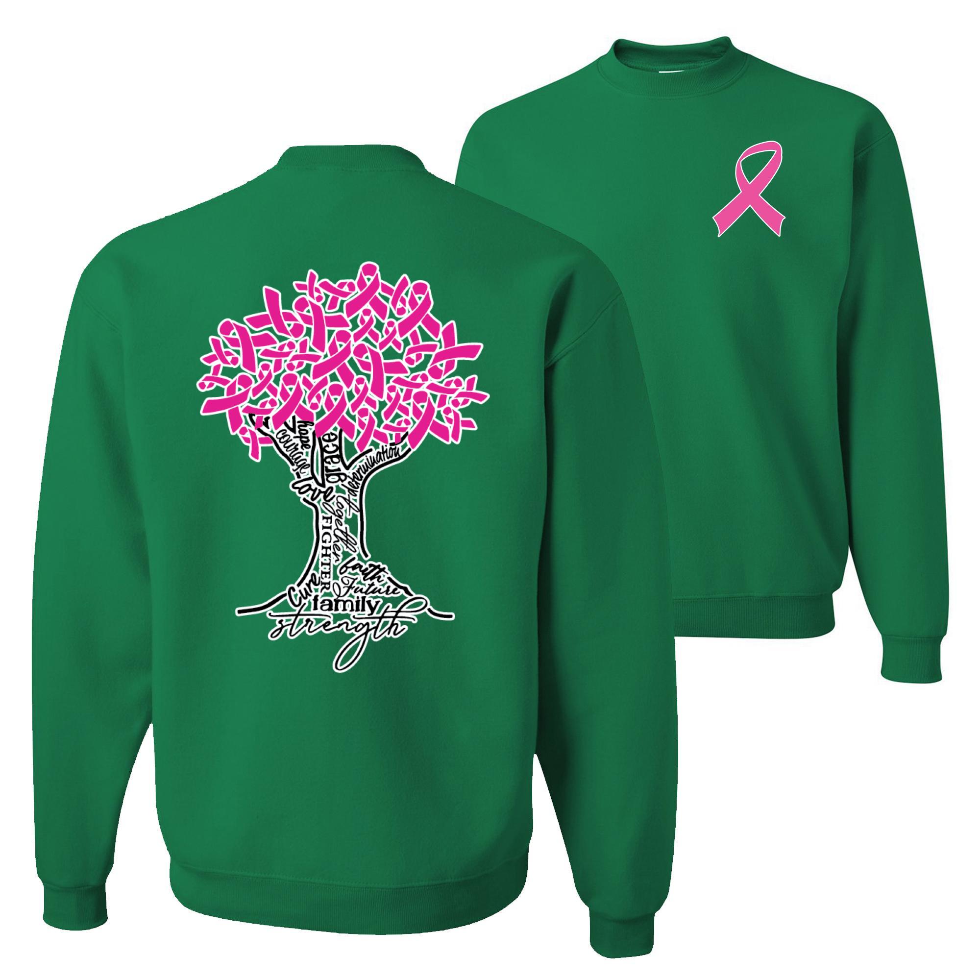 Breast Cancer Awareness Tree Family Pink Ribbon FRONT AND BACK Mens ...