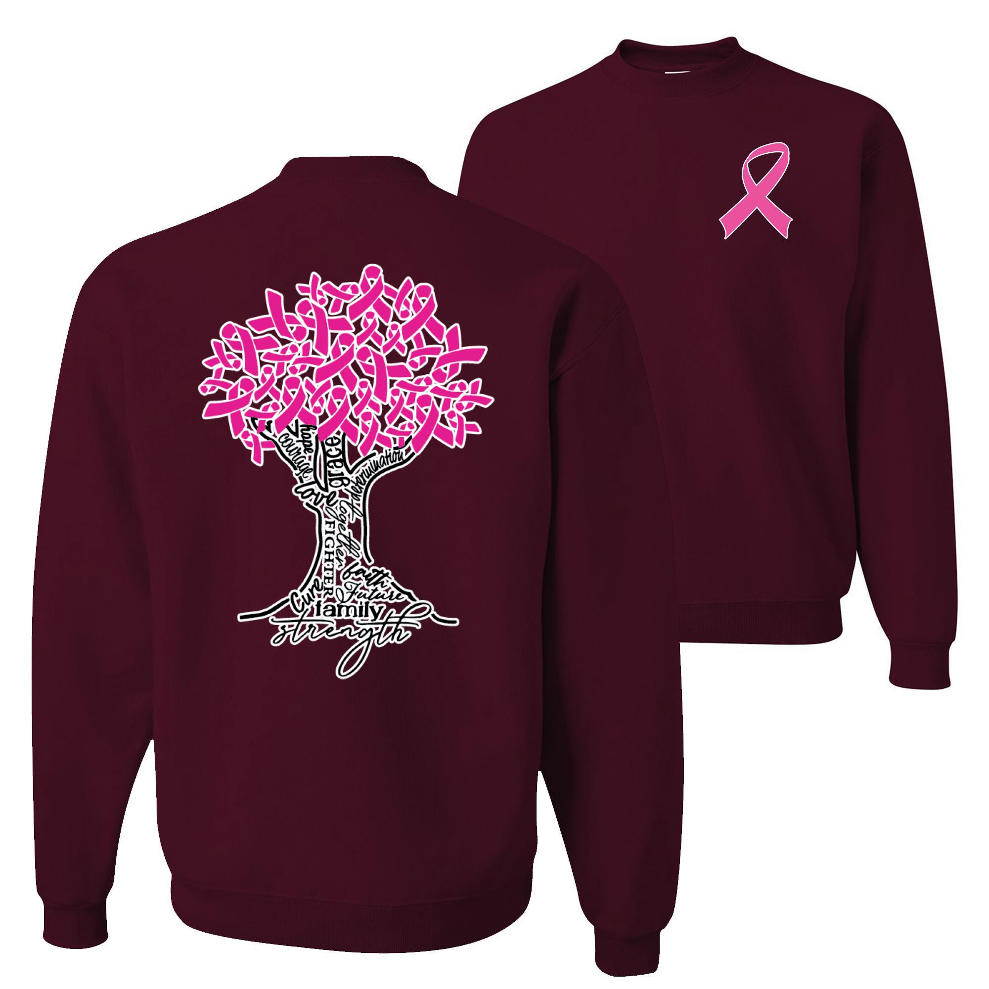 Breast Cancer Awareness Tree Family Pink Ribbon FRONT AND BACK Mens ...