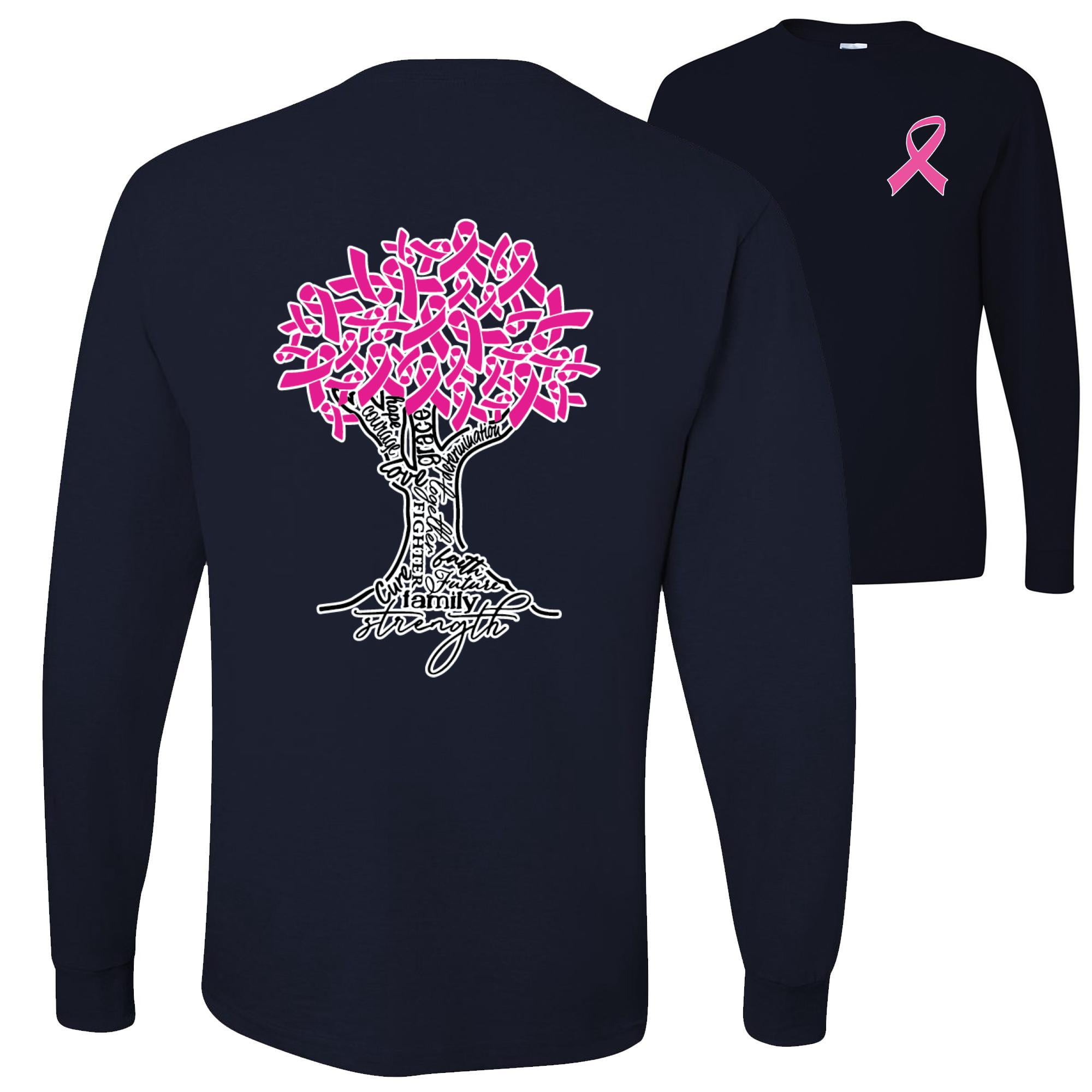 Breast Cancer Awareness Tree Family Pink Ribbon FRONT AND BACK Mens ...