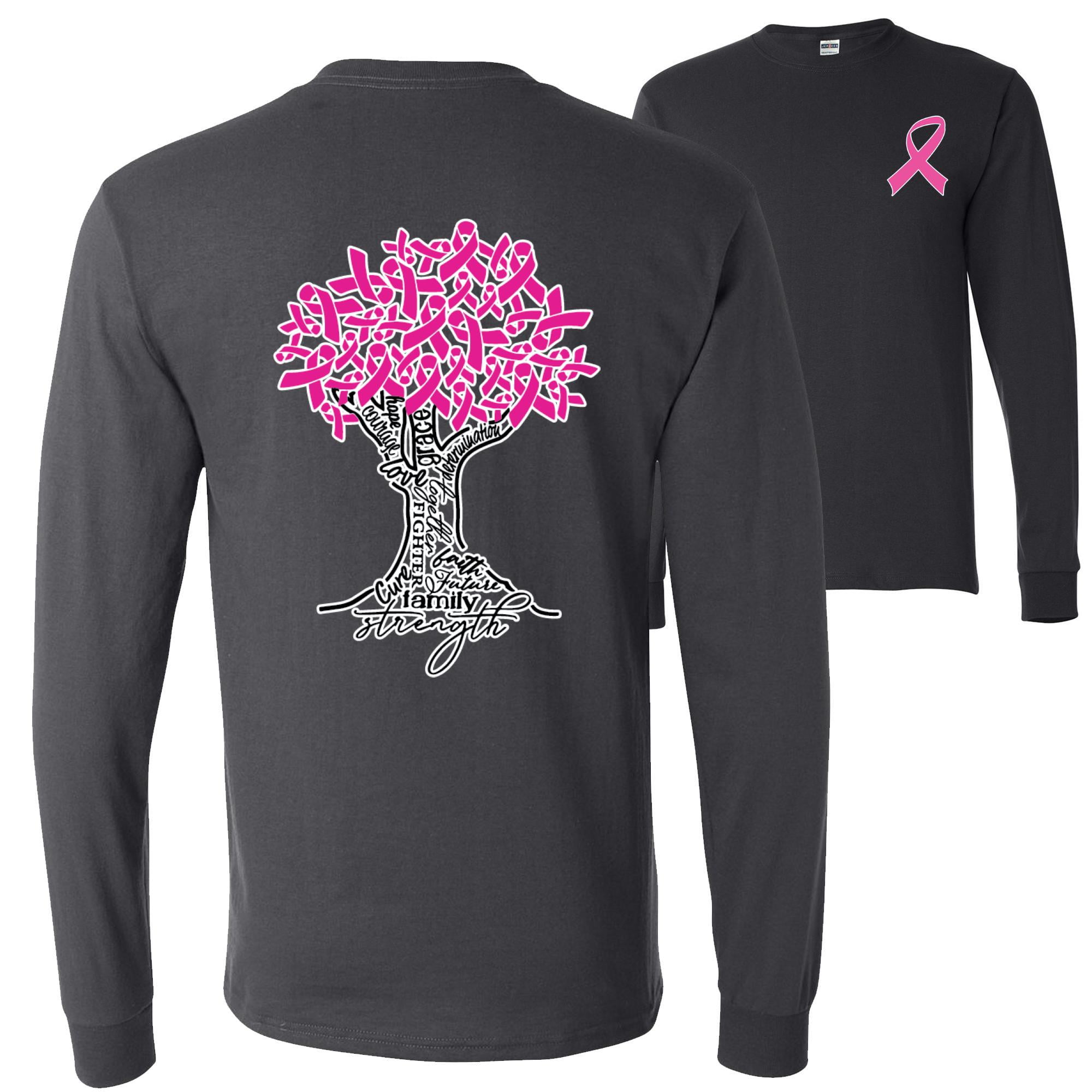 Breast Cancer Awareness Tree Family Pink Ribbon FRONT AND BACK Mens ...
