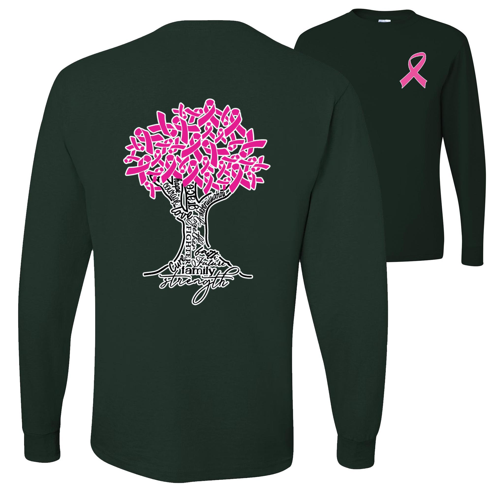 Breast Cancer Awareness Tree Family Pink Ribbon FRONT AND BACK Mens ...