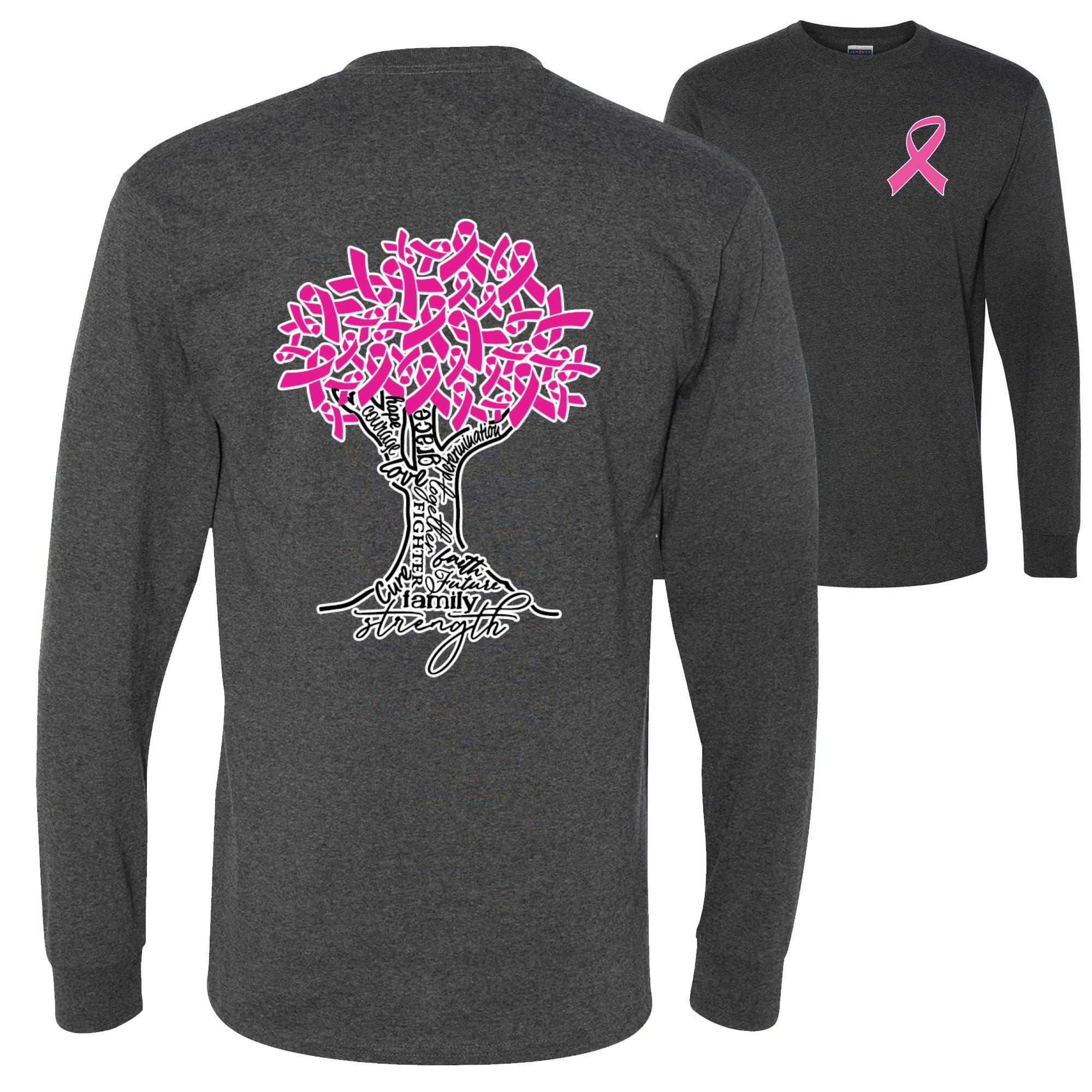 Breast Cancer Awareness Tree Family Pink Ribbon FRONT AND BACK Mens ...