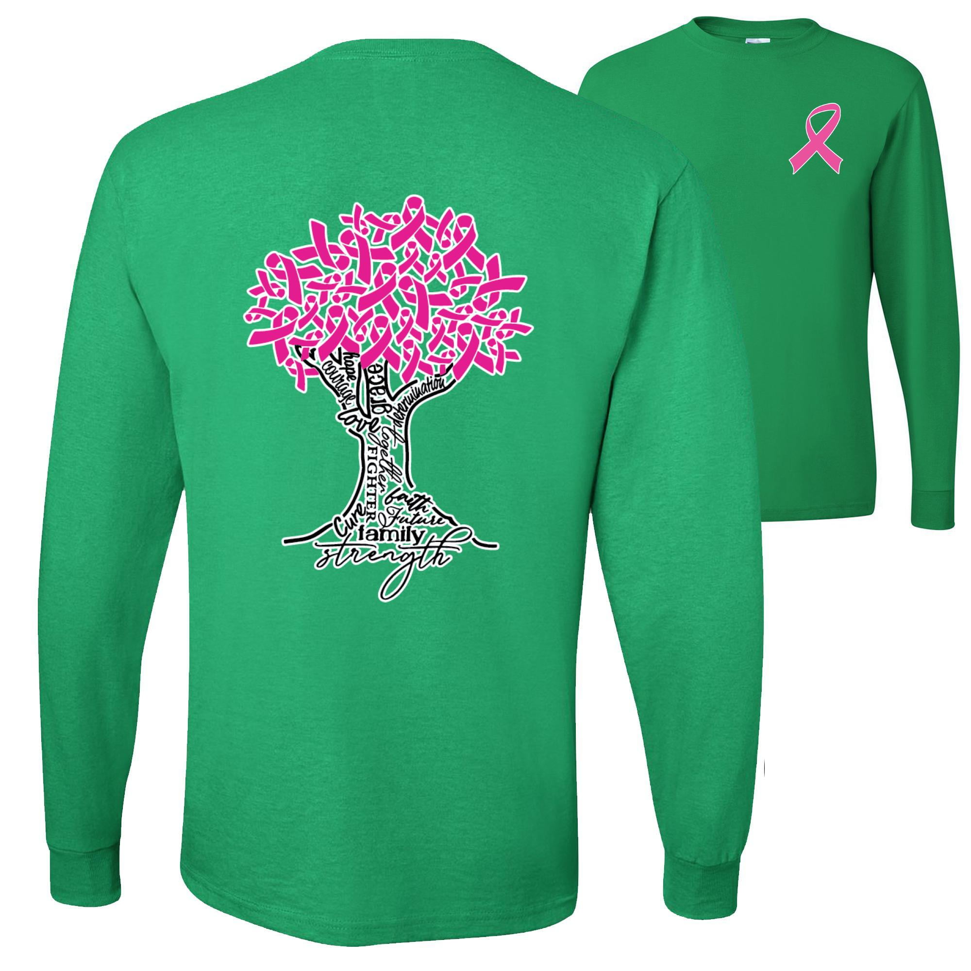 Breast Cancer Awareness Tree Family Pink Ribbon FRONT AND BACK Mens ...