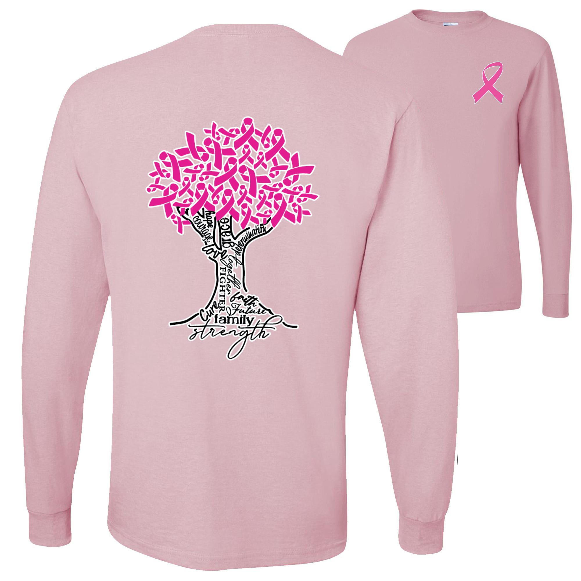 Breast Cancer Awareness Tree Family Pink Ribbon FRONT AND BACK Mens ...