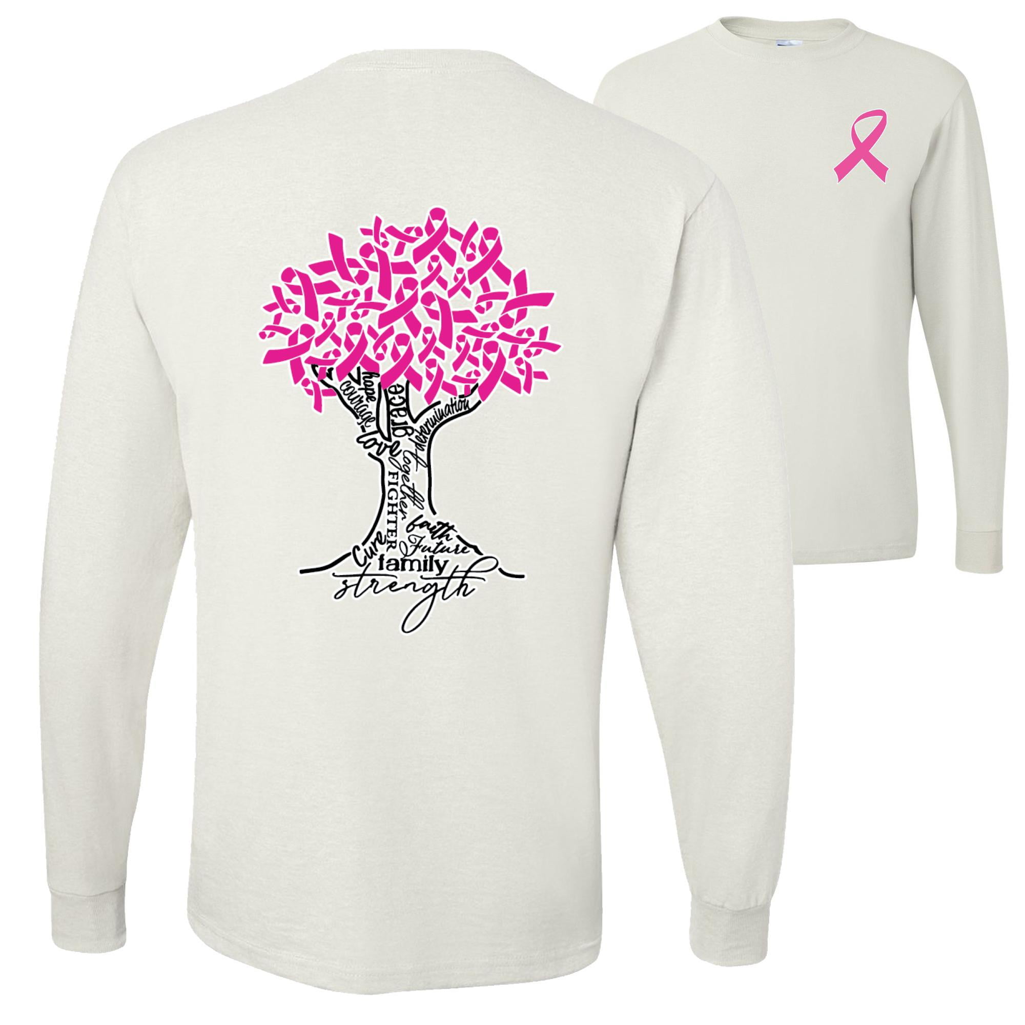 Breast Cancer Awareness Tree Family Pink Ribbon FRONT AND BACK Mens ...