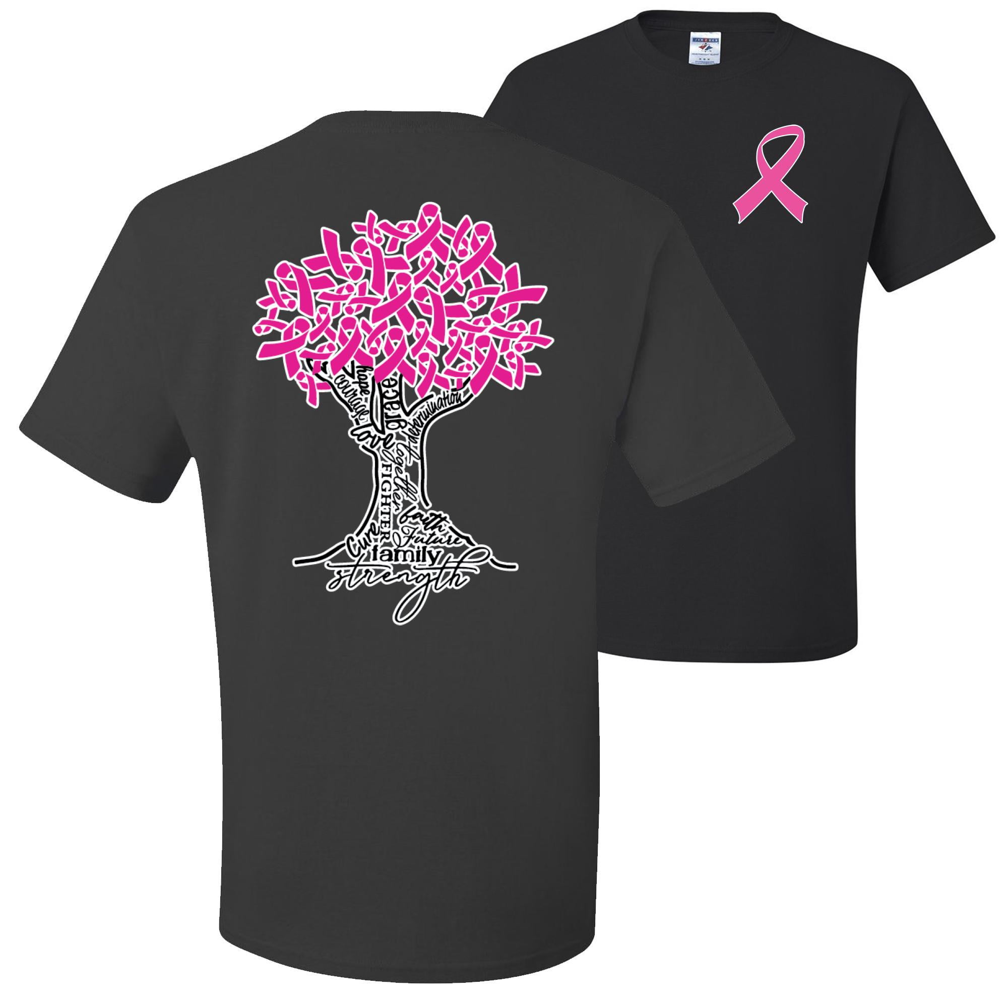 Breast Cancer Awareness Tree Family Pink Ribbon FRONT AND BACK Mens T ...