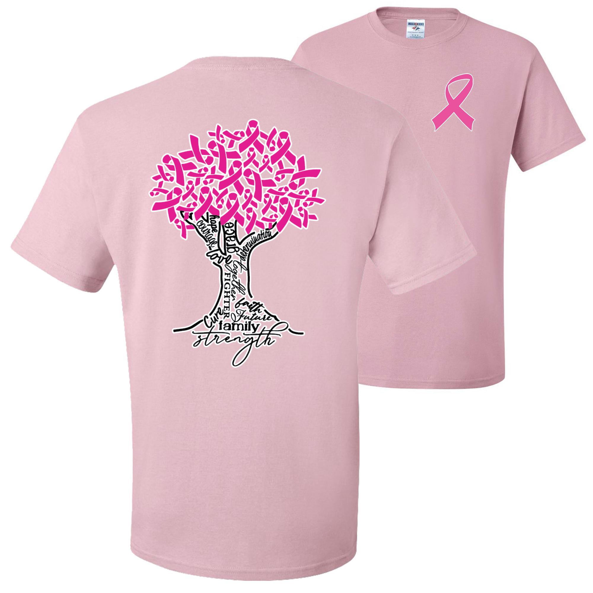 Breast Cancer Awareness Tree Family Pink Ribbon FRONT AND BACK Mens T ...