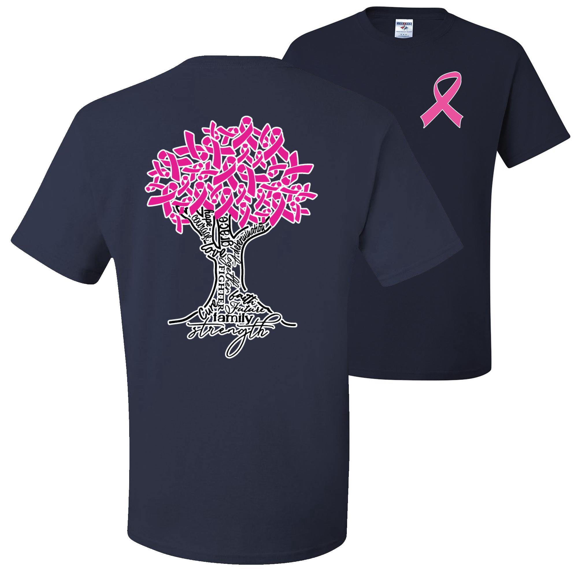 Breast Cancer Awareness Tree Family Pink Ribbon FRONT AND BACK Mens T ...