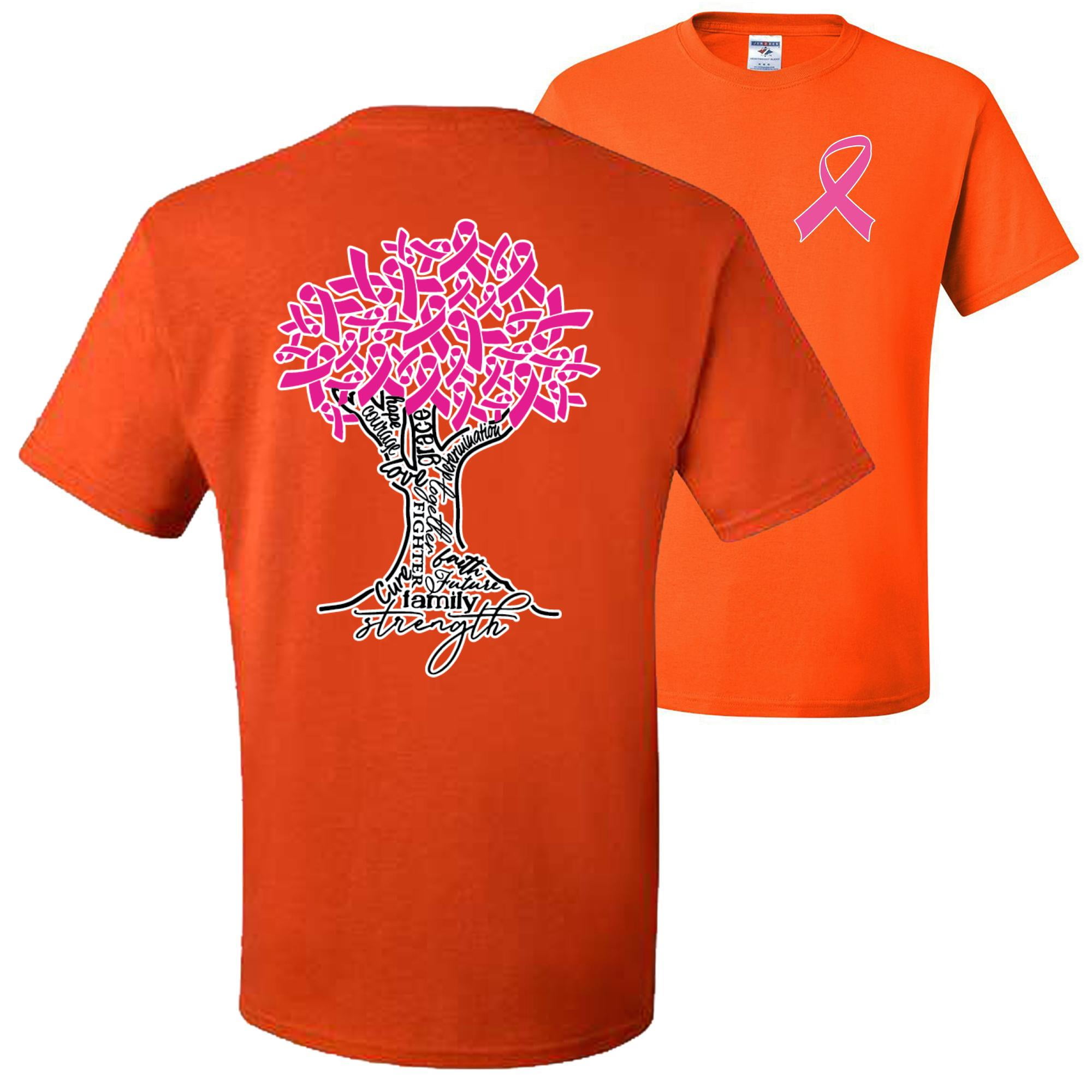 Breast Cancer Awareness Tree Family Pink Ribbon FRONT AND BACK Mens T ...