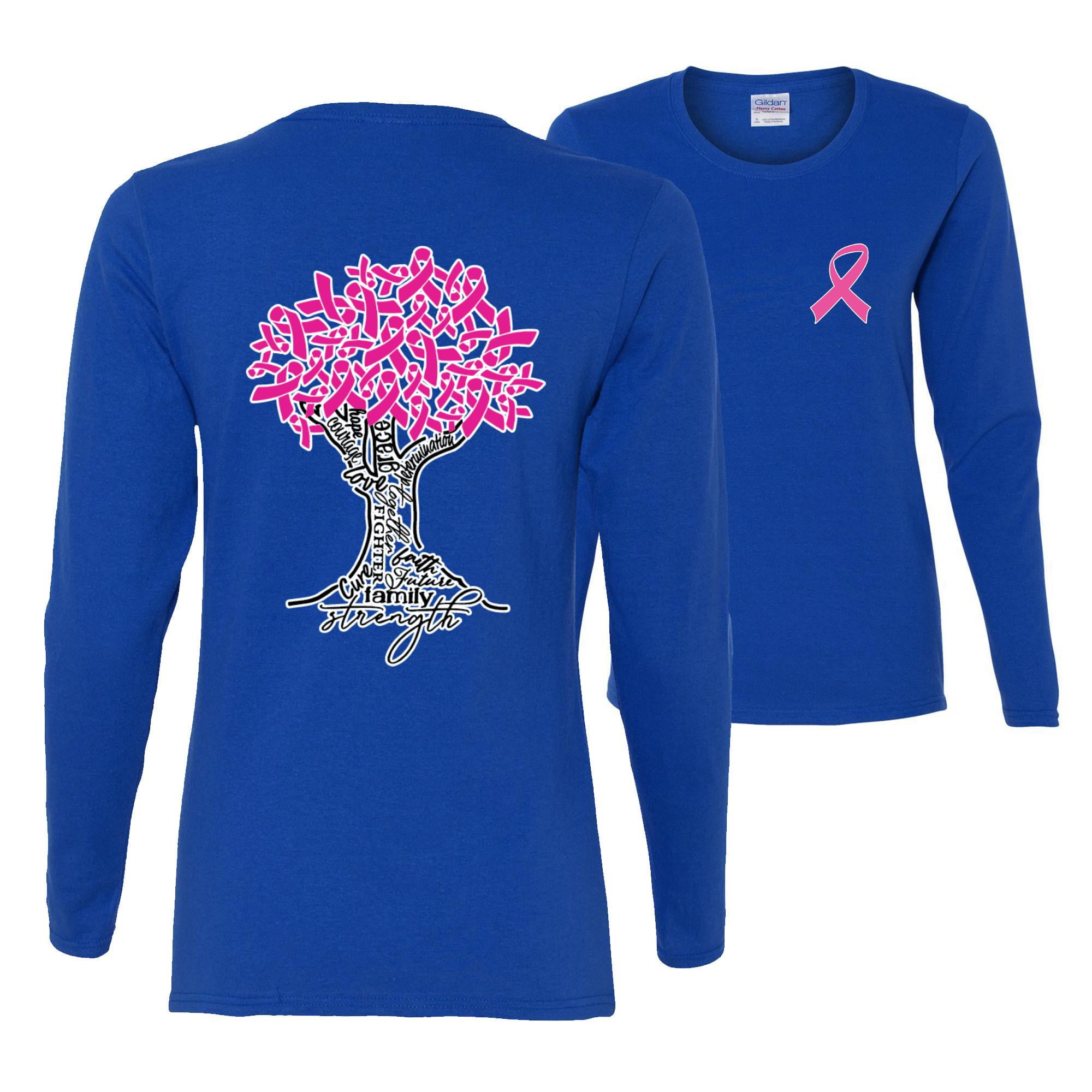Breast Cancer Awareness Tree Family Pink Ribbon FRONT AND BACK Womens ...