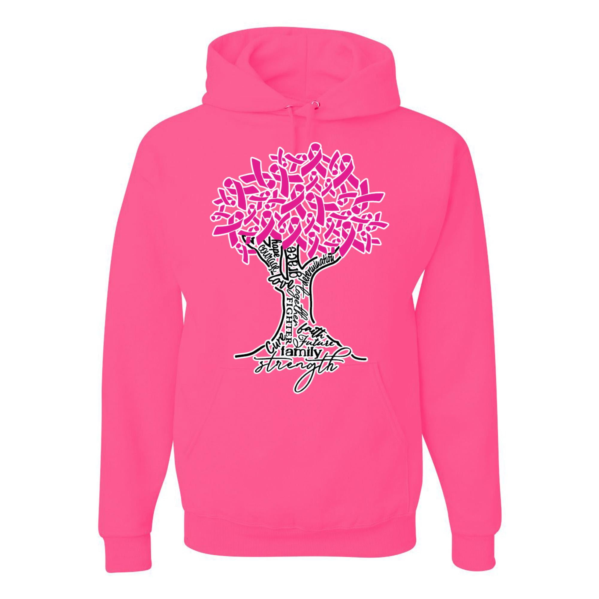 Breast Cancer Awareness Tree Family Strength Pink Ribbon Mens Hoodies ...