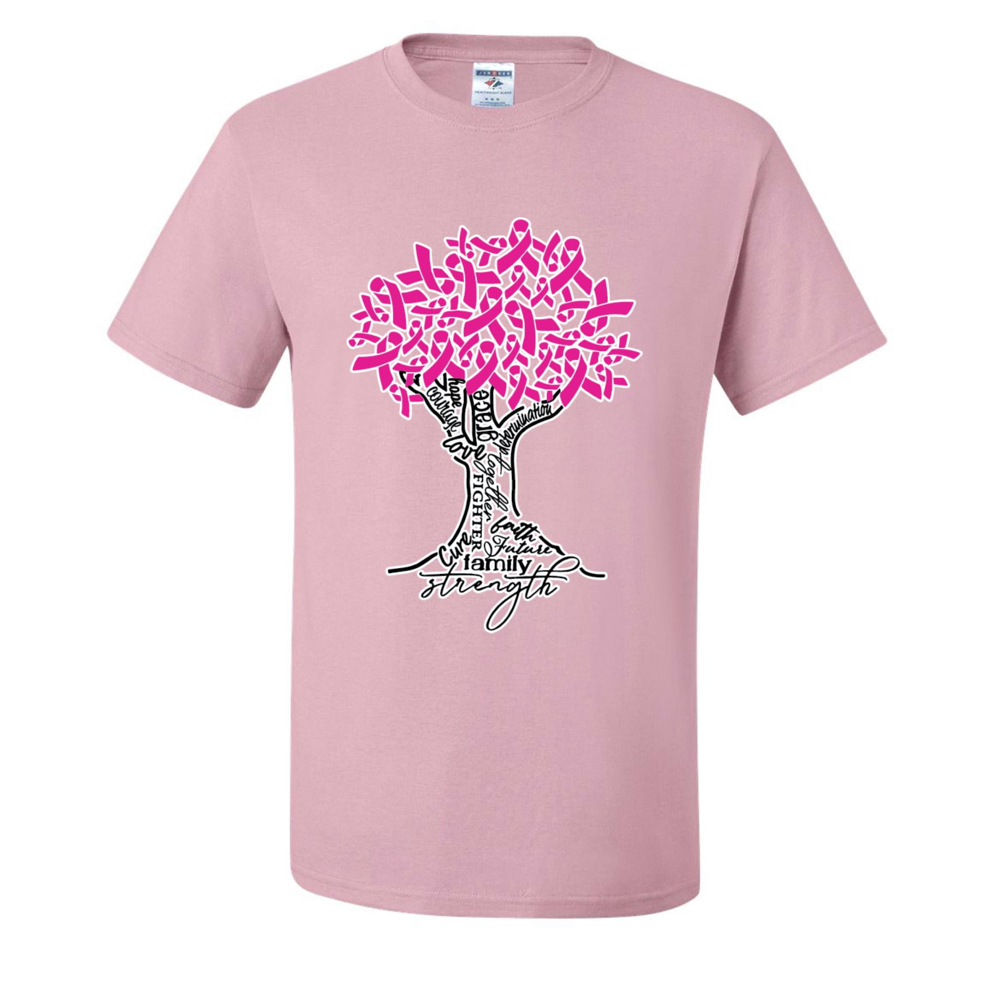 Breast Cancer Awareness Tree Family Strength Pink Ribbon Mens T-shirts ...