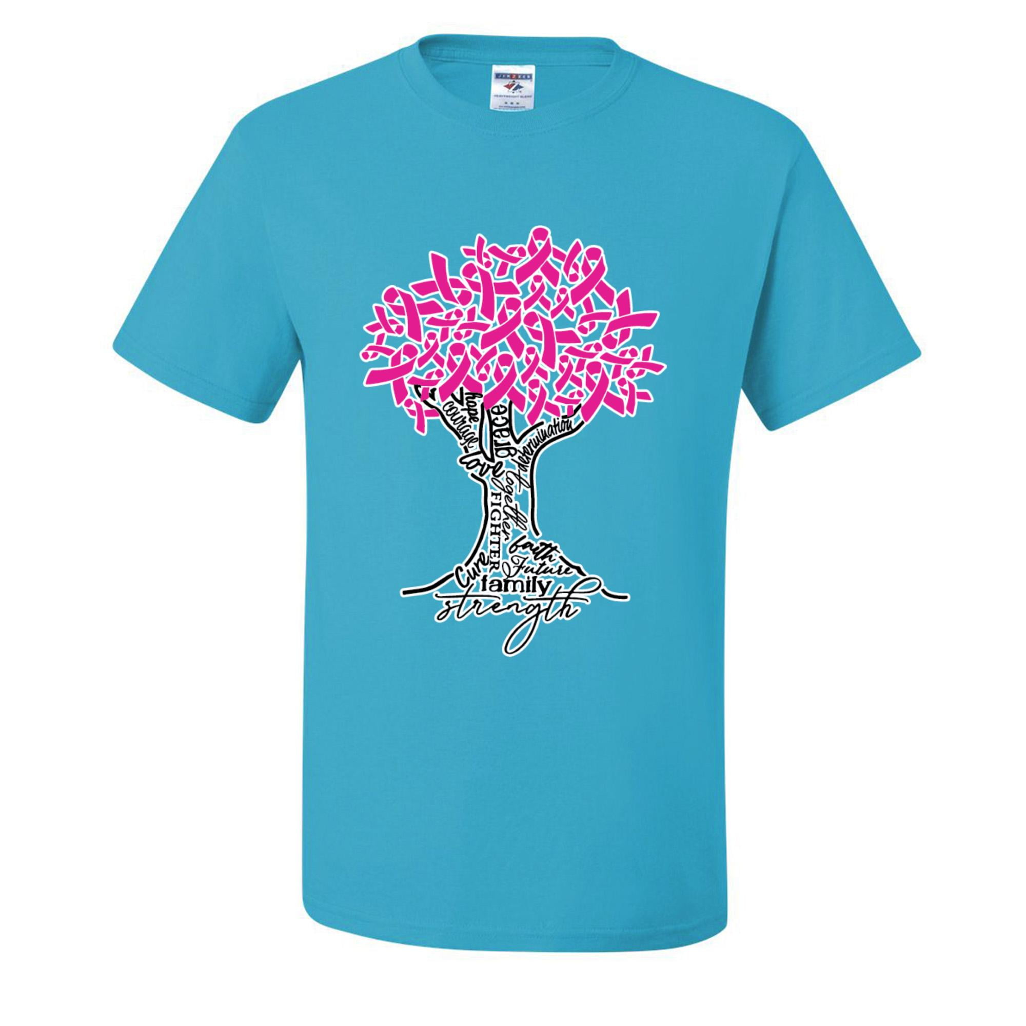 Breast Cancer Awareness Tree Family Strength Pink Ribbon Mens T-shirts ...