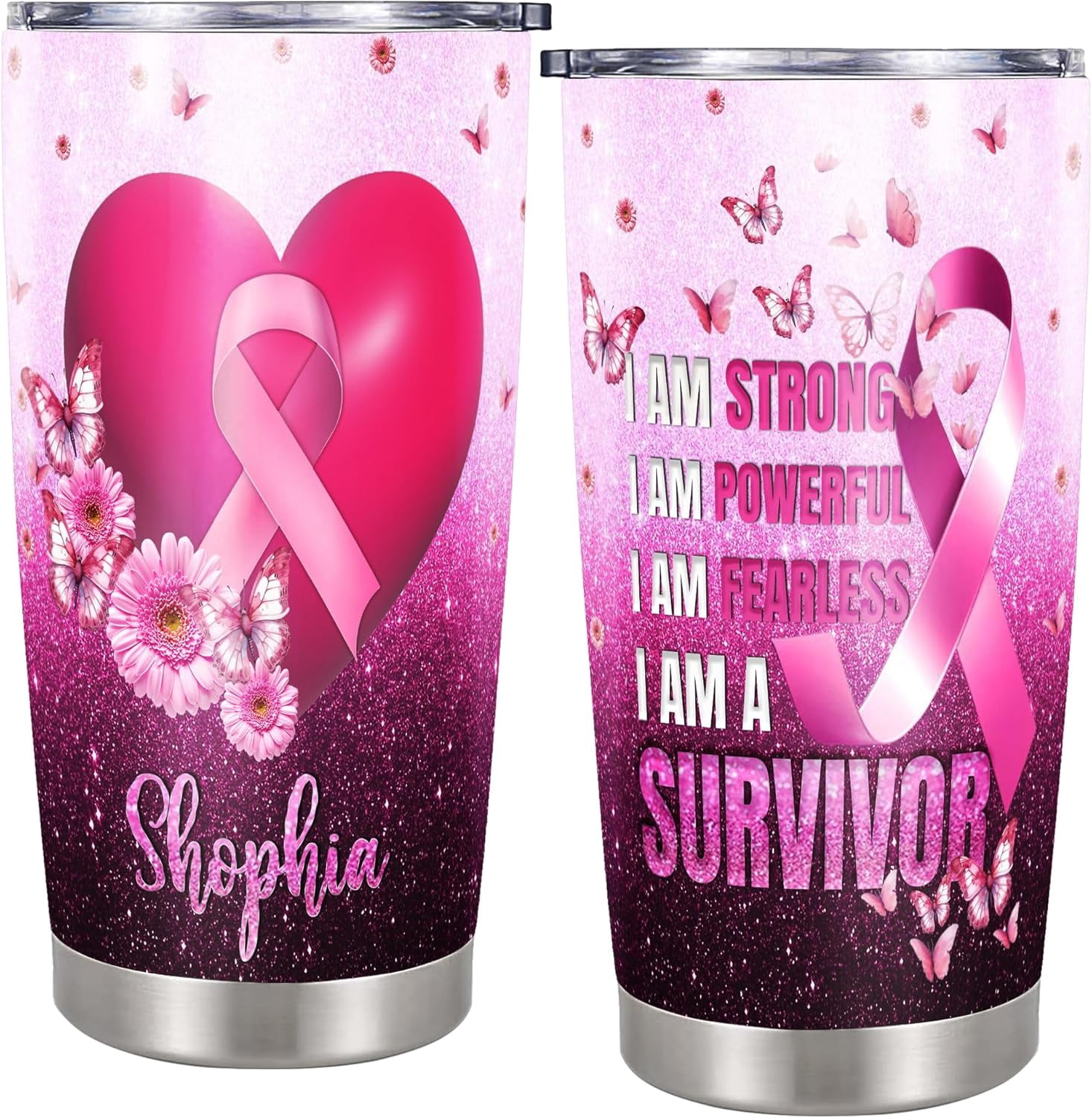 Breast Cancer Awareness Tumbler Custom Name Travel Coffee Mug Insulated ...