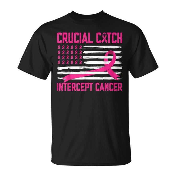 Breast Cancer Awareness US Flag T-Shirt, Crucial Catch Intercept Cancer ...