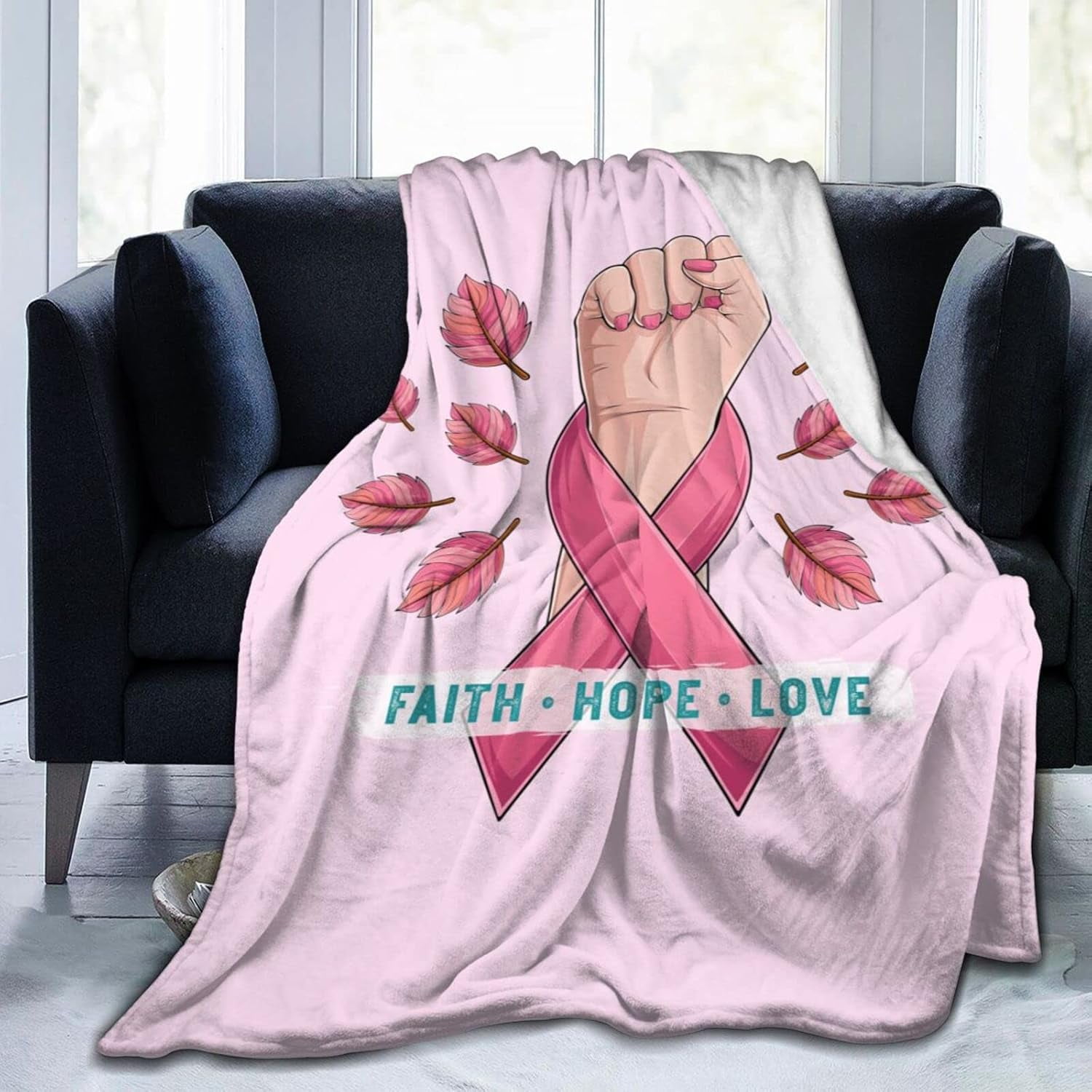 Breast Cancer Awareness with Women's Hands and Pink Ribbons Throw ...