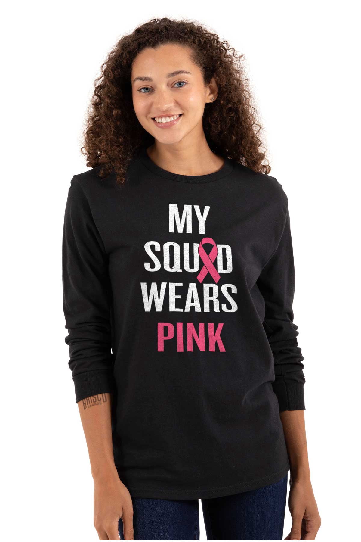 Breast Cancer BCA My Squad Wears Pink Women Plus Size Long Sleeve Tee ...
